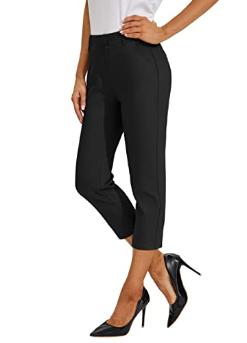 Willit Women's Capri Pants Dress Yoga Pants Work Capri Slacks Stretch Office Pants High Waisted 21" Black 16