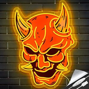 ggk hannya mask neon sign for game room, tattoo shop, tattoo studio decor led anime neon light wall sign cool room accessory for teen, live streamer, influencer, japanese demon evil spirit hannya sign anime neon artwork (hannya mask)