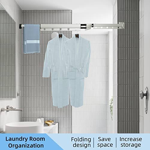 Kelisiting Drying Rack Clothing,Laundry Drying Rack Wall Mounted Clothes Hanger Rack,Retractable Clothes Drying Rack,Space Saver,Collapsible(Tri-Fold),for Laundry Room Organization,Decor