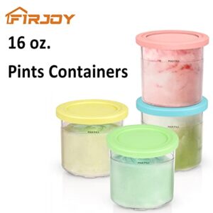 FIRJOY 16 oz. Containers | Extra Replacement Pints and Lids - Compatible with Ninja Creami NC301 NC300 NC299AMZ Series ONLY (4 Pack - Blue, Pink, Green, Yellow)