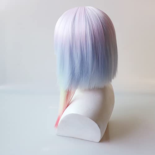 HUNIGIR Lucy Cosplay Wig Rainbow Anime Wig Women Stylish Colorful Bob Wig with Bangs for Girls Costume Wig Synthetic Hair Wig With Wig Cap (Rainbow)