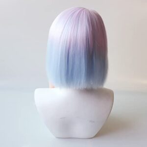 HUNIGIR Lucy Cosplay Wig Rainbow Anime Wig Women Stylish Colorful Bob Wig with Bangs for Girls Costume Wig Synthetic Hair Wig With Wig Cap (Rainbow)