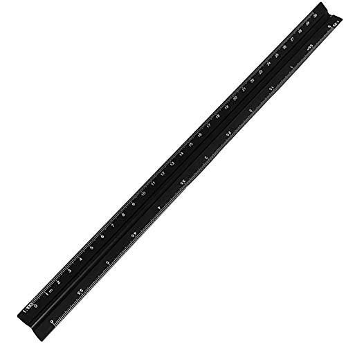 12" Metal Scale Ruler Matrix 30cm Black Triangular Scale Ruler Metric: 1:20, 1:25, 1:50, 1:75, 1:100, 1:125 with Protective Box for Architects and Engineers