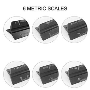 12" Metal Scale Ruler Matrix 30cm Black Triangular Scale Ruler Metric: 1:20, 1:25, 1:50, 1:75, 1:100, 1:125 with Protective Box for Architects and Engineers