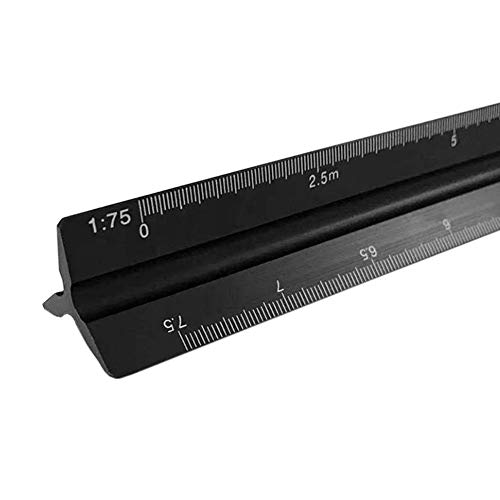 12" Metal Scale Ruler Matrix 30cm Black Triangular Scale Ruler Metric: 1:20, 1:25, 1:50, 1:75, 1:100, 1:125 with Protective Box for Architects and Engineers