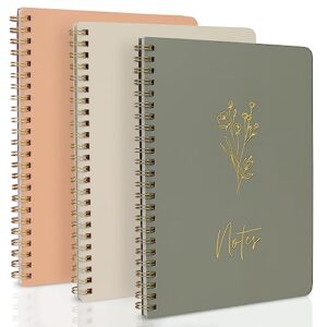 zicoto aesthetic spiral notebook set of 3 for women - cute college ruled 8x6 journal/notebook with large pockets and lined pages - perfect supplies to stay organized at work or school