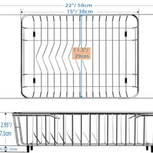 SANNO Dish Drying Rack with Stainless Steel Utensil Holder Sink Dish Rack Adjustable Dish Drainer with Removable Silverware Holder