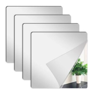 4 pack wall mirror tiles, 8 x 8 inch self adhesive acrylic square mirror, flexible mirror sheets wall stickers frameless small mirrors set for bathroom home gym