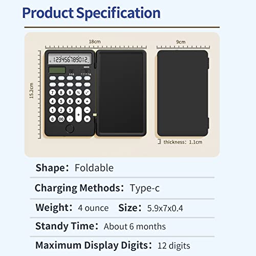 NEWYES Portable Calculator with Notepad, Basic Calculator with Writing Tablet,12 Digits Large Display Rechargeable Solar Power Desk Calculator for Office, School (Black)