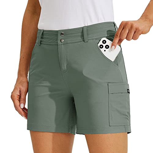 Willit Women's Golf Shorts Hiking Cargo Shorts Quick Dry Athletic Casual Summer Shorts with Pockets 5" Sage Green 6