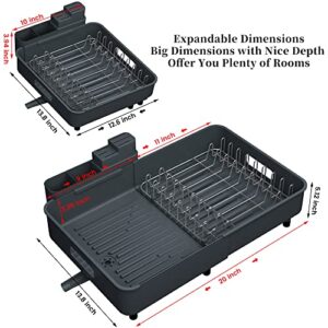 ilvvan Dish Drying Rack with Drainboard Set Length Adjustable（12.8" - 20"） Compact Dish Drainer, 1 Piece Gray