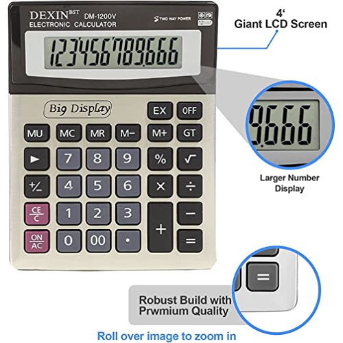 Office Calculator for Desk, 12 Digit Big Button Mechanical Calculators Desktop with Large LCD Display Dual Power for Home School and Business.