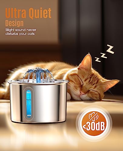 oneisall Cat Water Fountain 316 Stainless Steel, 2L/67oz Automatic Water Fountain for Cats Inside, 3 Replacement Filters & Visual Water Level Window with LED/Pet Supplies