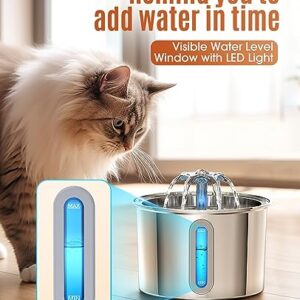 oneisall Cat Water Fountain 316 Stainless Steel, 2L/67oz Automatic Water Fountain for Cats Inside, 3 Replacement Filters & Visual Water Level Window with LED/Pet Supplies