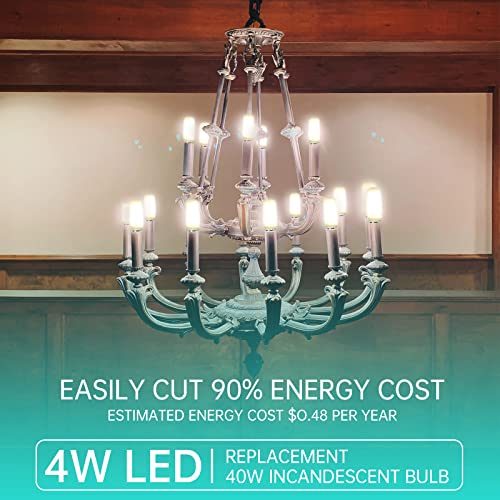 AMDTU E12 LED Bulb Daylight White 4000K, Frosted Candelabra Light Bulbs 40 Watt LED Dimmable, 4W Tubular T6 T25 Chandelier Light Bulb, Candle Light Bulb UL Listed, 6 Pack