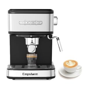 espresso machine 20 bar pump pressure, cappuccino coffee maker with milk foaming steam wand for latte, mocha, cappuccino, with 2 in 1 powder and capsule portafilter, removable 1.5l water tank