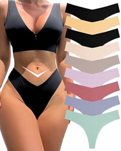 finetoo 9 pack seamless thongs for women no show underwear v waisted comfortable sexy thong panties xs-l