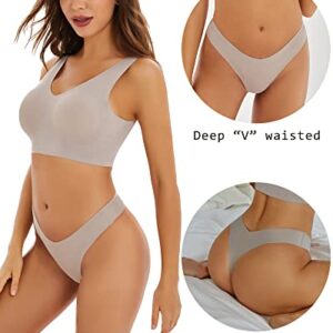 FINETOO 9 Pack Seamless Thongs for Women No Show Underwear V Waisted Comfortable Sexy Thong Panties XS-L