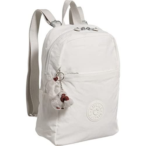 Kipling Women's Ferris Backpack, Adjustable Padded Straps, Monkey Keychain, Accessories Organizer, Nylon Bag, Alabaster Tonal, 9.25''L x 13.25''H x 4.75''D