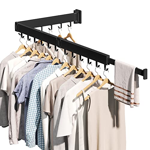 ADUUNKA Clothes Drying Rack Wall Mounted, Wall Mount Laundry Drying Rack, Drying Rack Clothing, Laundry Rack Retractable, Foldable Clothes Hanger Rack, Laundry Hanging Rack, Black Color（J-Hooks