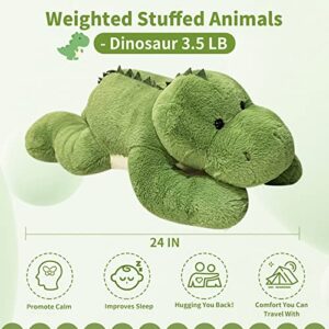 Mewkou 3.5 LB Dinosaur Weighted Stuffed Animals, 24 Inch Weighted Plush Animals Dino Plush Throw Pillow, Super Soft Cartoon Hugging Toy Gifts for Bedding