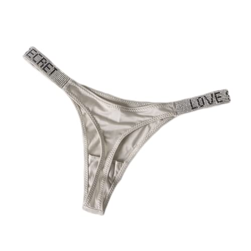 BY.ECG Women's Satin Shine Strap Thong Rhinestone Panty Nude 1 Pack(L)