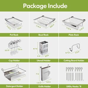 MAJALiS Dish Drying Rack Over The Sink, 304 Stainless Steel 2 Tier Dish Drainers for Kitchen Counter, Adjustable Length (33.5-36 in), Over The Shelf Kitchen Organizer, Sliver