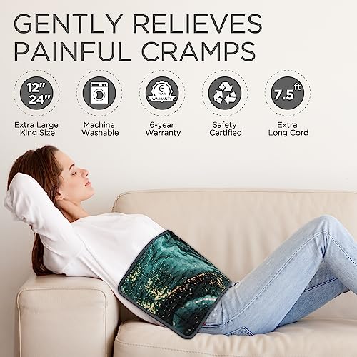 Fabludo [2023 Upgrade] XL Heating Pad for Back/Shoulder/Neck/Knee/Leg Pain, Cramps and Arthritis Relief, 6 Fast Heating Settings, Auto-Off, Machine Washable, Moist Dry Heat Options, 12"x24"