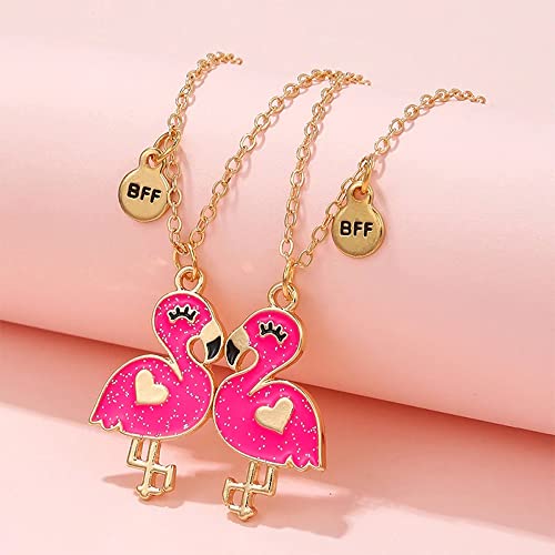 Best Friend Necklace Gifts Friendship Necklace Magnetic Matching BFF Necklace for 2 Girls (D: Hot Flamingo)