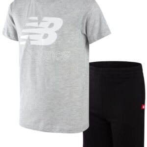 New Balance Boys' Active Shorts Set - 2 Piece Performance Short Sleeve T-Shirt and Fleece Sweat Shorts (Size: 8-12), Size 10, Grey