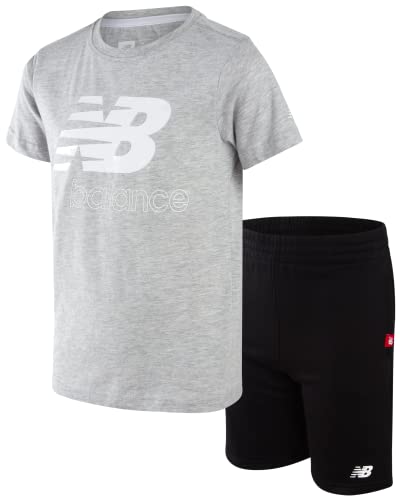 New Balance Boys' Active Shorts Set - 2 Piece Performance Short Sleeve T-Shirt and Fleece Sweat Shorts (Size: 8-12), Size 10, Grey