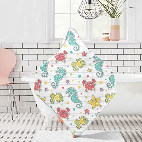 Pigsaly Starfish Seahorse Crab Fish Star Hooded Baby Towel Cartoon Sea Creatures Baby Bath Towel Unisex Soft Organic Cotton Washcloths Toddlers Shower Gifts for Boys Girls Newborn 30 x 30 in