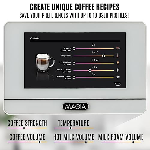 Zulay Magia Super Automatic Espresso Machine with Grinder - Espresso Maker with Milk Frother & Insulated Milk Container- Cappuccino & Latte Machine - Touch Screen, 19 Coffee Recipes, 10 User Profiles