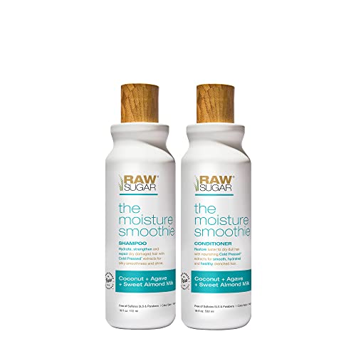 Raw Sugar Moisture Smoothie Shampoo and Conditioner with Coconut Oil, Agave, & Sweet Almond Milk, Hydrates & Nourishes Dry Hair, Formulated without Sulfates + Parabens