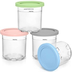 KATELER Replacement for Ninja Creami Pints and Lids-4 Pack,Compatible with Ninja NC301 NC300 NC299AMZ Series Creami Deluxe ice Cream Makers,Creami Pint Containers with Leak Proof Lids,Dishwasher Safe