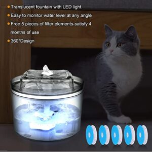 OFUN Cat Water Fountain 2L/ 67 oz, Ultra Quiet Automatic Water Fountain for Cats, Small Dogs, Multiple Pets, Pet Water Bowl Dispenser with Light & Free 5Pcs Replacement Filter & Cleaning Brush