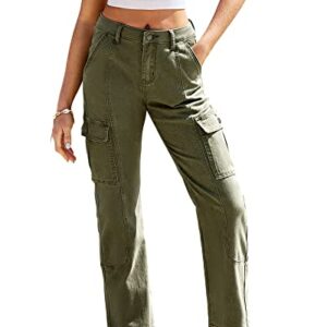 GRAPENT Women Pants Trendy Pants Womens Summer Clothes True Classic Chino Pants Women Trousers Camo Cargo Pants Color Army Green Size 6