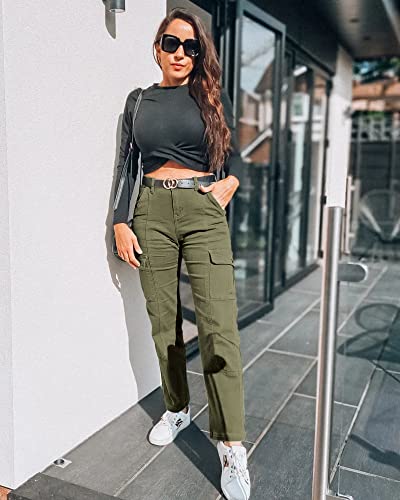 GRAPENT Women Pants Trendy Pants Womens Summer Clothes True Classic Chino Pants Women Trousers Camo Cargo Pants Color Army Green Size 6