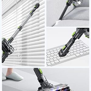 Voweek Cordless Vacuum Cleaner, 6 in 1 Lightweight Stick Vacuum Cleaner with 3 Power Modes, LED Display, Up to 45min Runtime, Vacuum Cleaner for Hardwood Floor Pet Hair Home Car-Olive Green