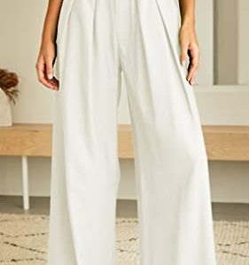 SIFLIF Women's High Waist Casual Wide Leg Palazzo Pants, Dress Pants for Women, Work Pants with Pockets for Women Office. White