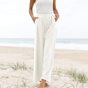 SIFLIF Women's High Waist Casual Wide Leg Palazzo Pants, Dress Pants for Women, Work Pants with Pockets for Women Office. White