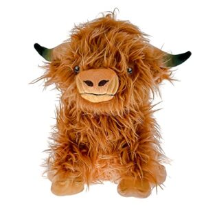 garkaly 12 inch highland cow stuffed animal,scottish fluffy cow plush,cute realistic soft cow stuffed animal farm decor birthday gift toy for adults kids (brown)