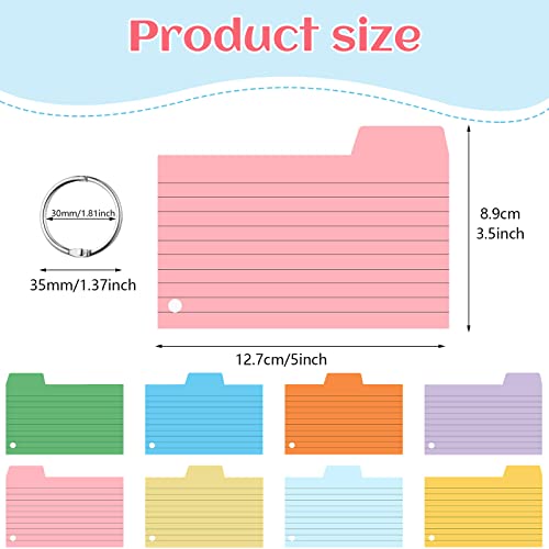 400 Pcs Colored Index Cards, 3x5 Inches Ruled Index Cards with Ring Blank Flashcards Lined Index Cards Heavy Note Cards for Studying Office Home School Supplies