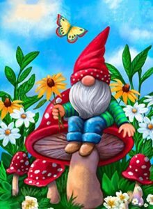 gnome stamped cross stitch kits - spring flower mushroom counted cross stitch kits for beginners adults needlepoint cross-stitch patterns dimensions needlecrafts embroidery kits arts and crafts