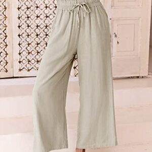 ANRABESS Women's Linen Pants Casual Loose High Waist Drawstring Wide Leg Capri Palazzo Lounge Pants Cropped Trousers Summer Boho Outfits 939maxing-S Beige