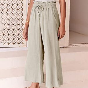 ANRABESS Women's Linen Pants Casual Loose High Waist Drawstring Wide Leg Capri Palazzo Lounge Pants Cropped Trousers Summer Boho Outfits 939maxing-S Beige