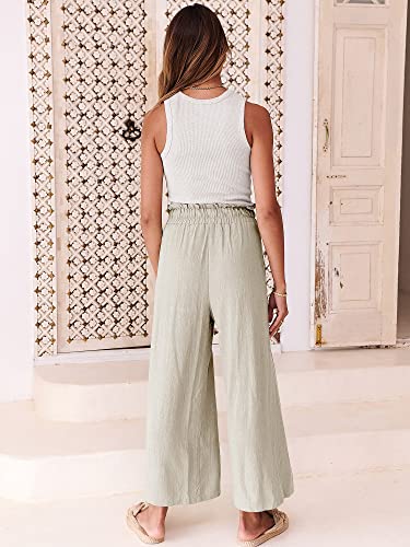 ANRABESS Women's Linen Pants Casual Loose High Waist Drawstring Wide Leg Capri Palazzo Lounge Pants Cropped Trousers Summer Boho Outfits 939maxing-S Beige