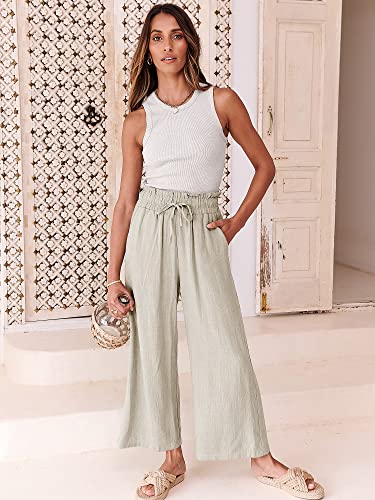 ANRABESS Women's Linen Pants Casual Loose High Waist Drawstring Wide Leg Capri Palazzo Lounge Pants Cropped Trousers Summer Boho Outfits 939maxing-S Beige