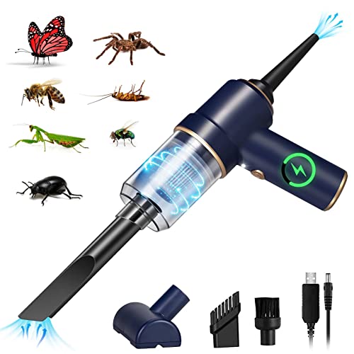 5 in 1 Handheld Vacuum and Blower Cordless Rechargeable Bug Vacuum Catcher for Insect Stink Bug Spider, Portable Vacuum Cleaner Strong Suction Bug Sucker for Car Kitchen Pet Hair, Dry & Wet Use, Blue