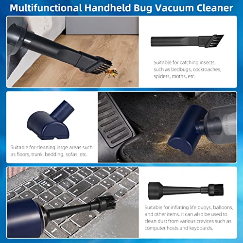 5 in 1 Handheld Vacuum and Blower Cordless Rechargeable Bug Vacuum Catcher for Insect Stink Bug Spider, Portable Vacuum Cleaner Strong Suction Bug Sucker for Car Kitchen Pet Hair, Dry & Wet Use, Blue